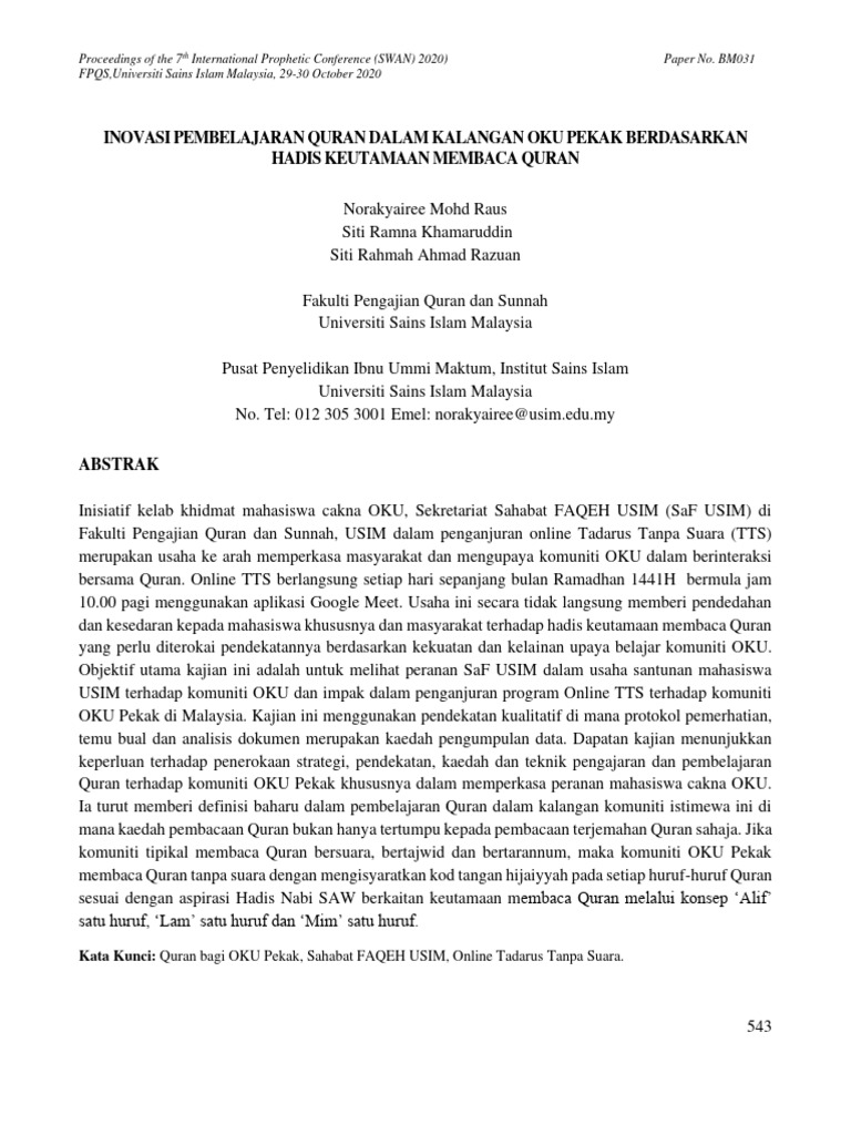 BM031 - Inovasi Pembelajaran Quran Dalam Kalangan OKU Pekak Berdasarkan ...