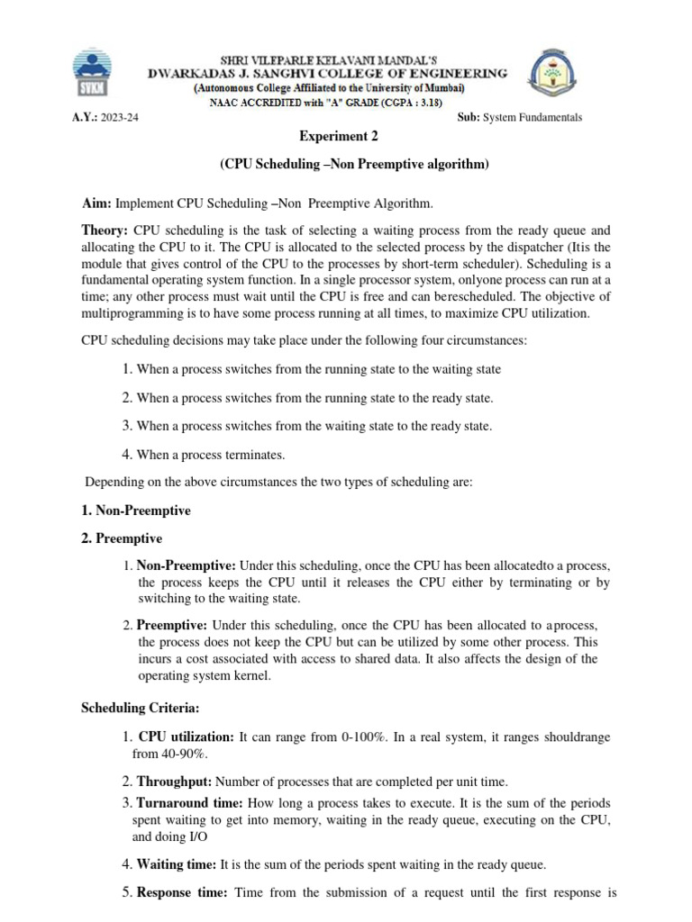 SF - Experiment 2 Non-Preemptive CPU Scheduling Algorithm | PDF ... SF - Experiment 2 Non-Preemptive CPU Scheduling Algorithm | PDF ...