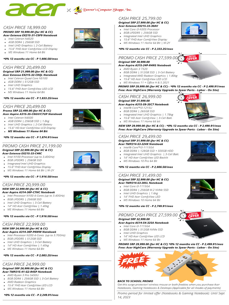 Acer Pricelist For Printing | PDF