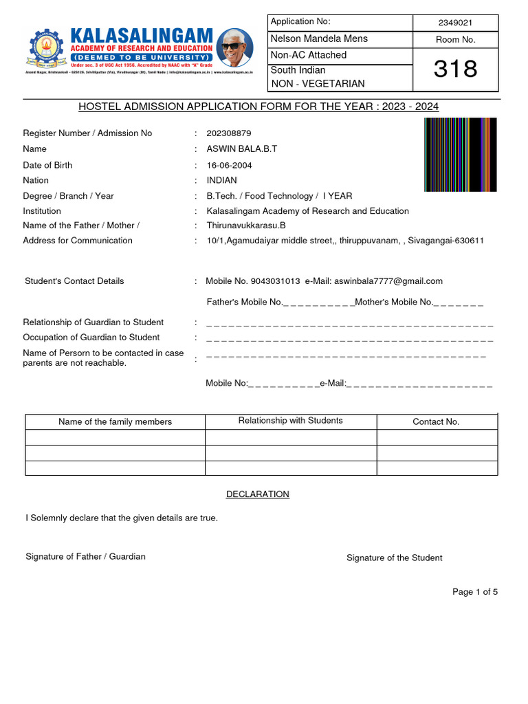 Print Hostel Admission Application | PDF
