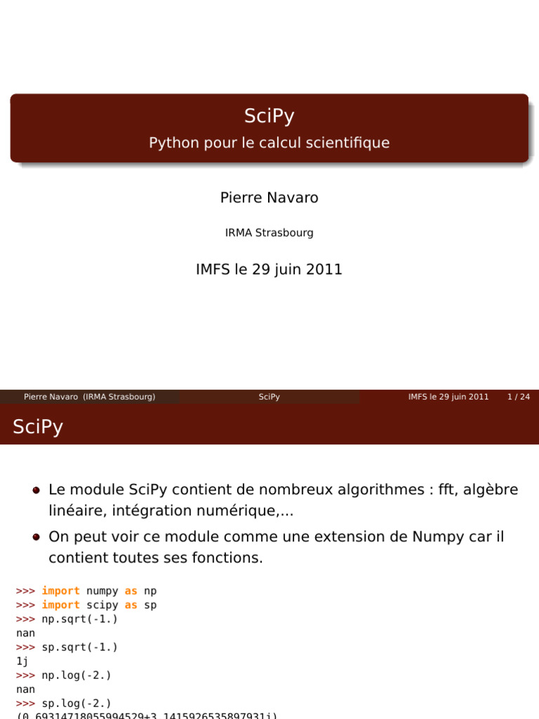 scipy_Python pour le calcul scientifique_Pierre Navaro | PDF