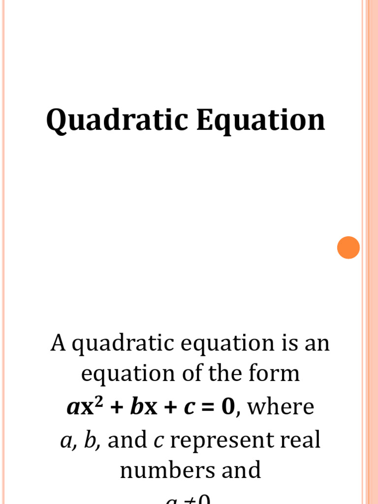 Definition of Quadratic Equation | PDF