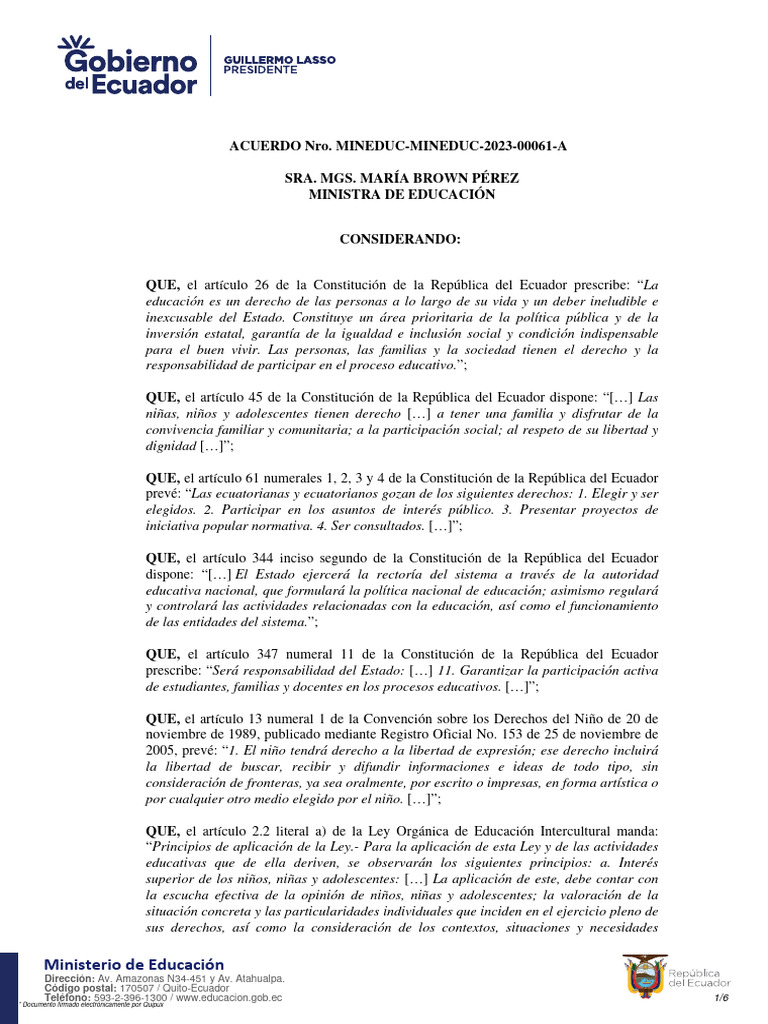 Acuerdo - Mineduc Mineduc 2023 00061 A | PDF | Democracia | Ideologías políticas