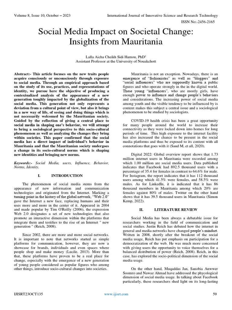 Social Media Impact On Societal Change: Insights From Mauritania | PDF