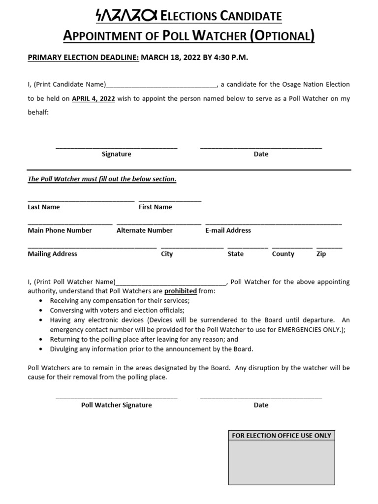 CANDIDATE-Poll Watcher Primary-22 | PDF