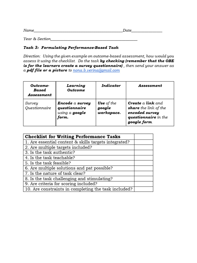 Task On Formulating Performance Based Tasks | PDF