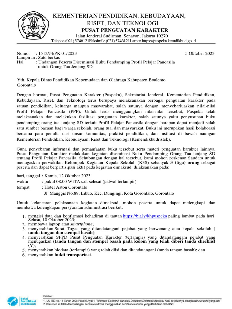 Undangan Diseminasi Buku - Dinas Pendidikan Kab Boalemo | PDF