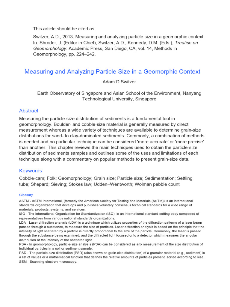 Measuring and Analyzing Particle Size in A Geomorphic Context | PDF ...