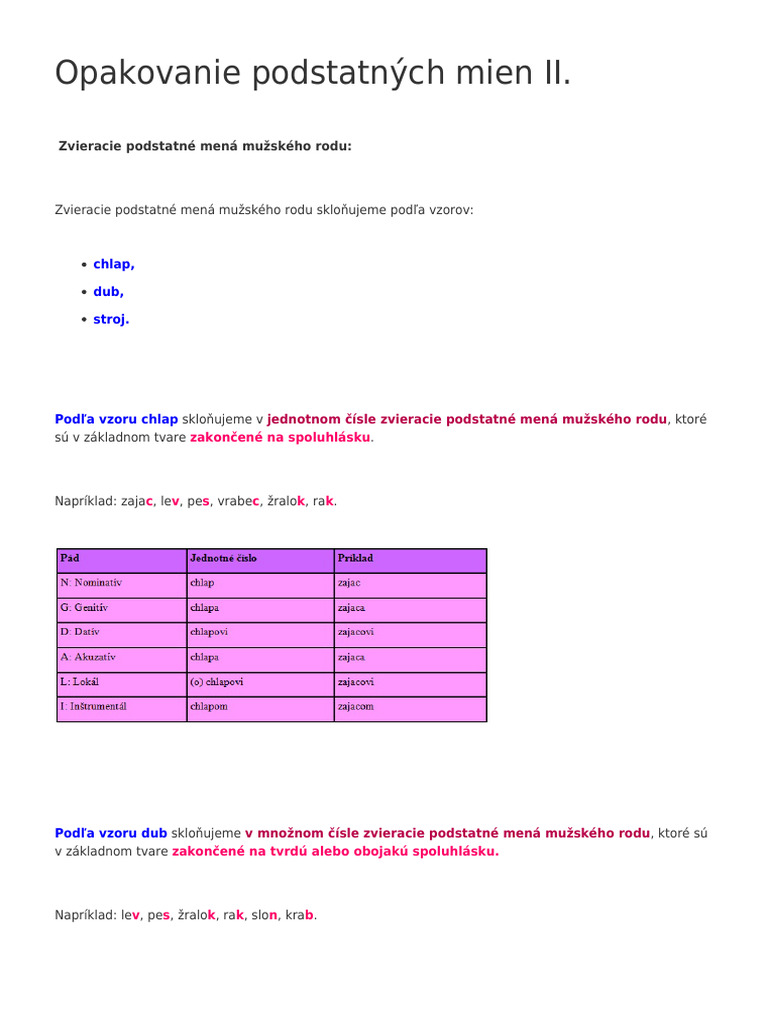Opakovanie Podstatnych Mien 2 | PDF