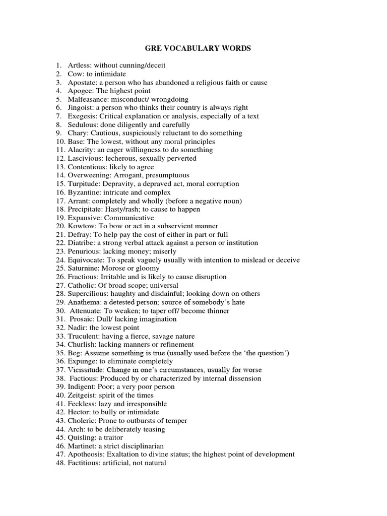 GRE Vocabulary | PDF