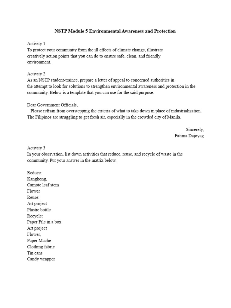 NSTP Module 5: Environmental Protection | PDF | Climate Change ...
