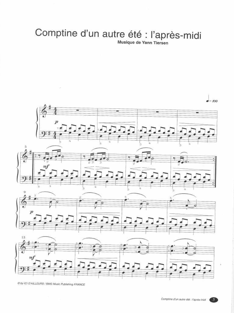 Tiersen Yann Comptine D Un Autre Ete L Apres Midi Pdf