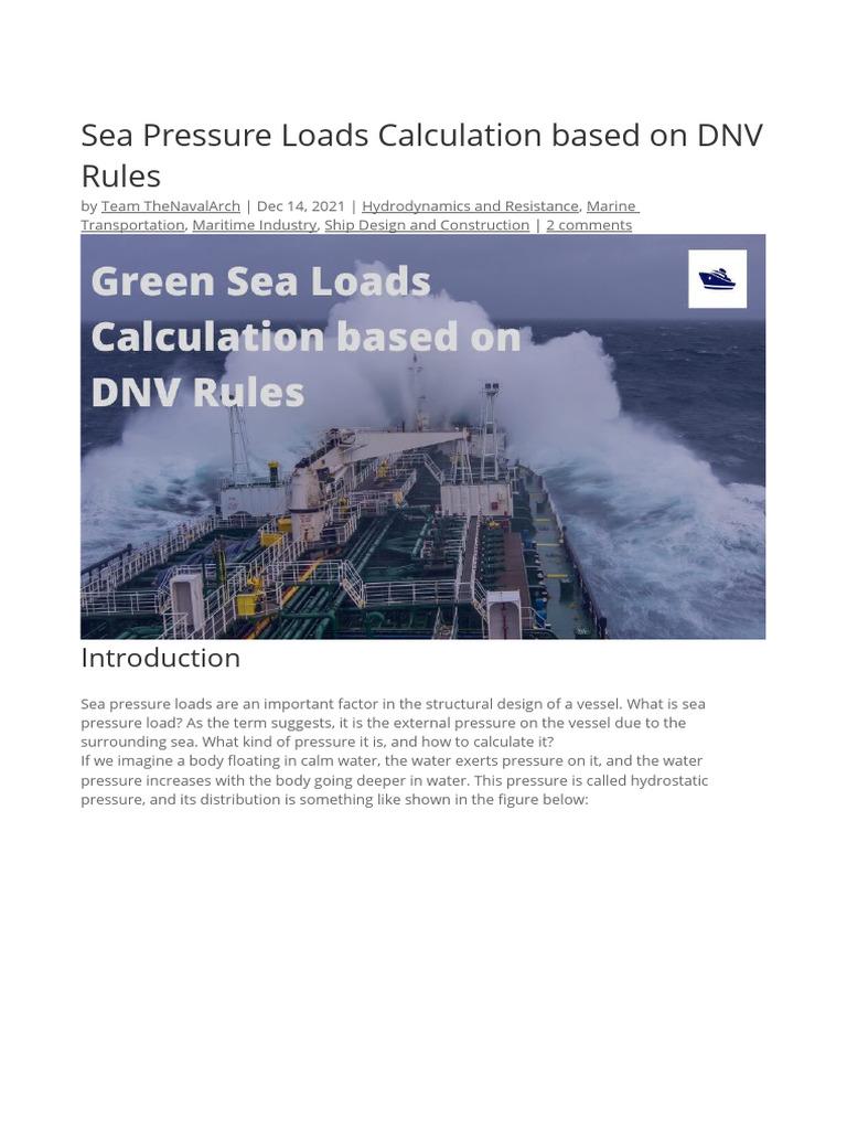 Sea Pressure Loads Calculation Based On DNV Rules | PDF | Ships | Pressure