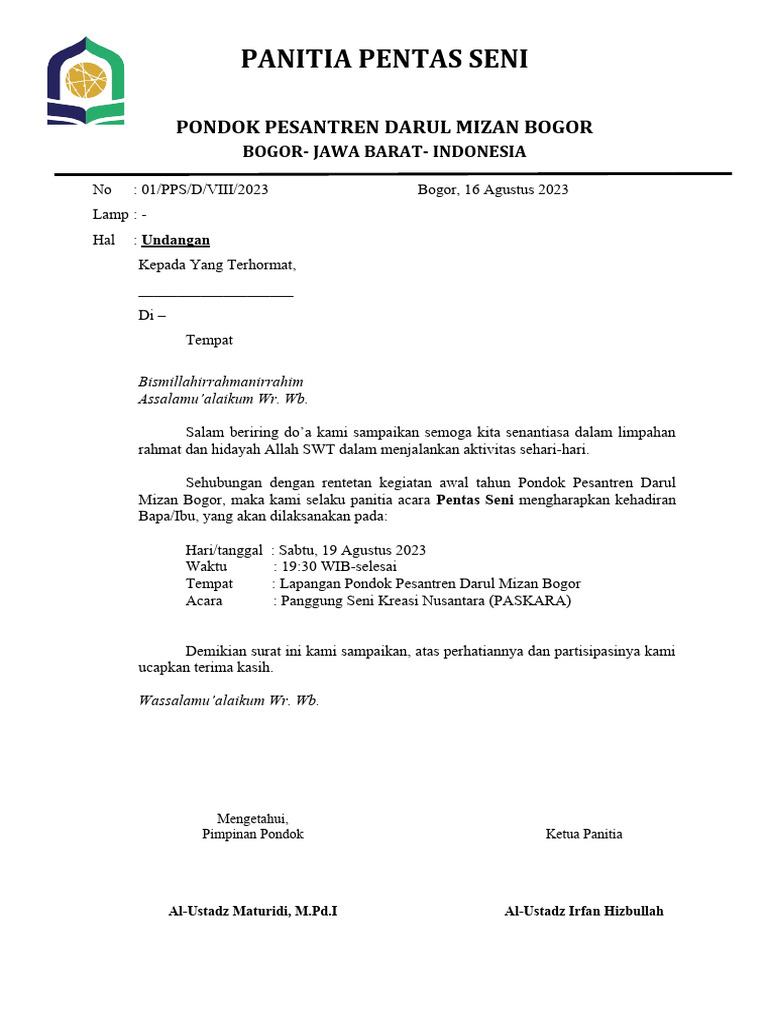 Undangan Pentas Seni Darul Mizan Pdf