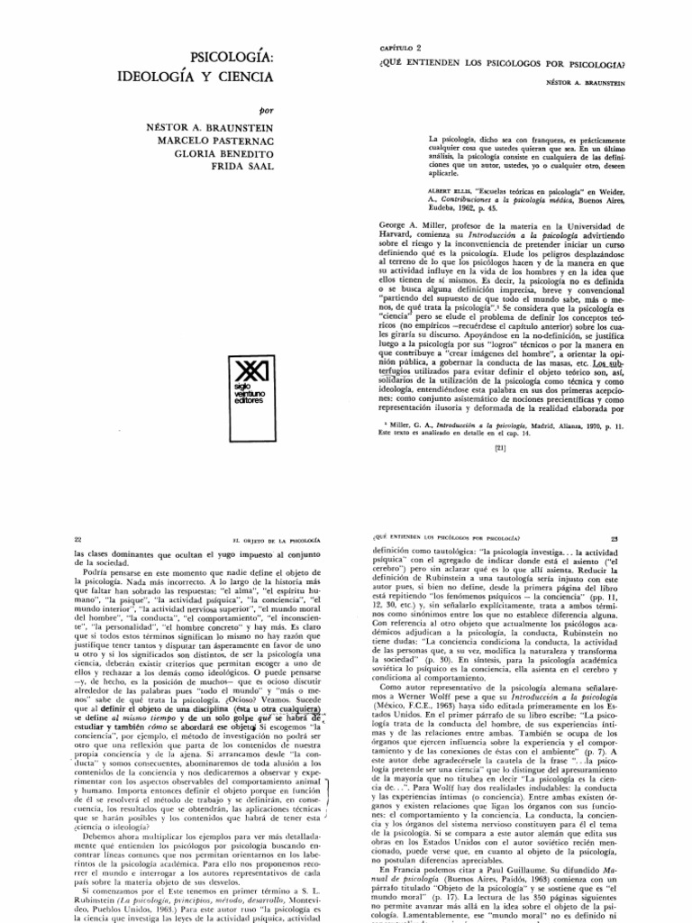 NESTOR Braunstein. Qué Es La Psicología? Capítulo 2 | PDF
