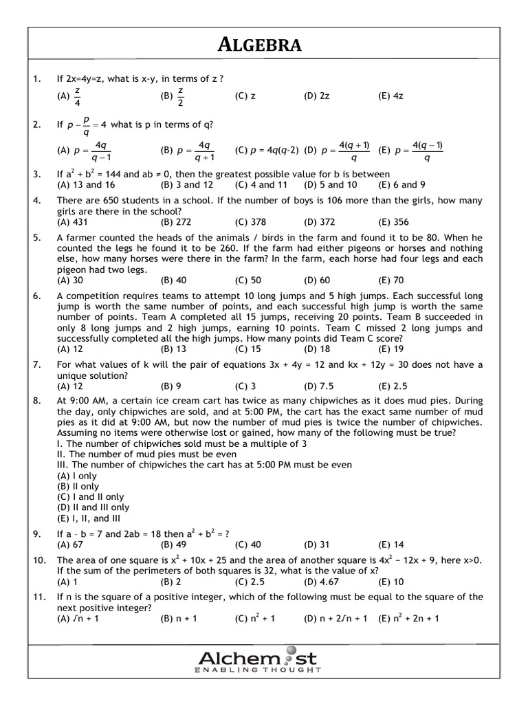 Algebra Exercise | PDF