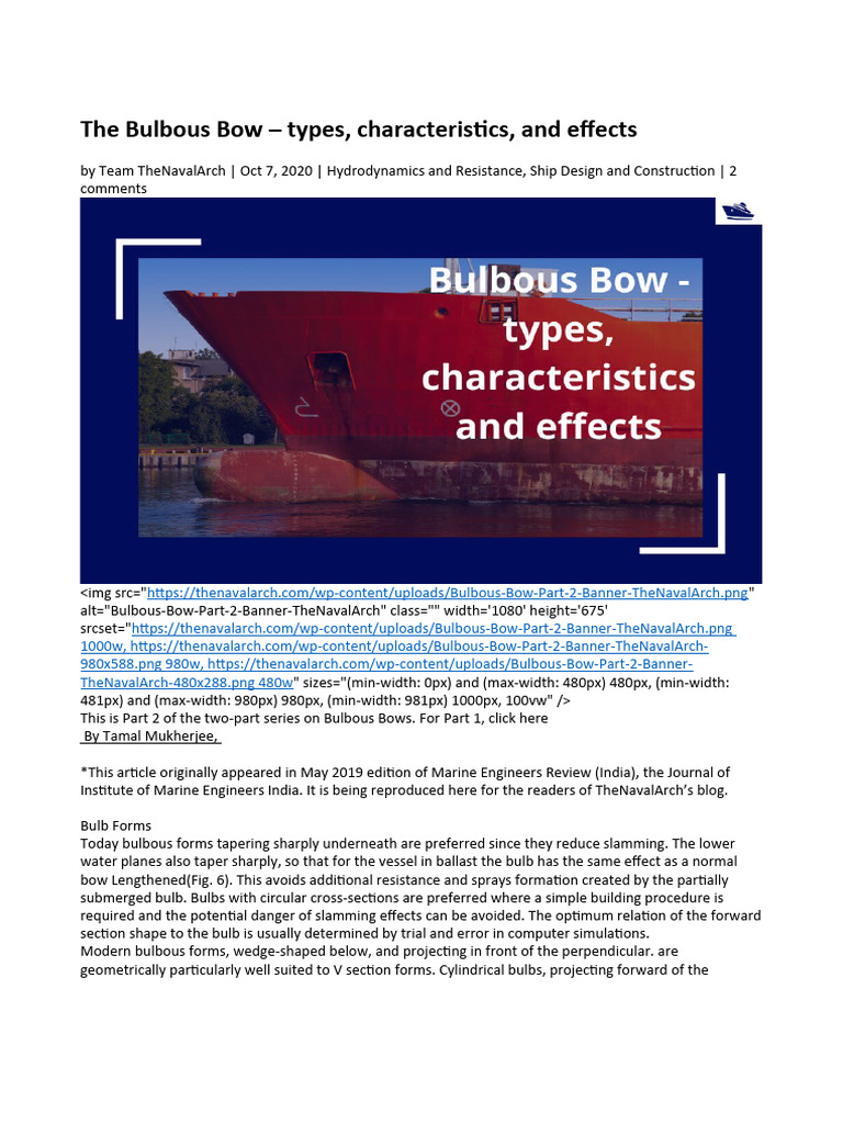 The Bulbous Bow - Types, Characteristics, and Effects | PDF | Drag ...