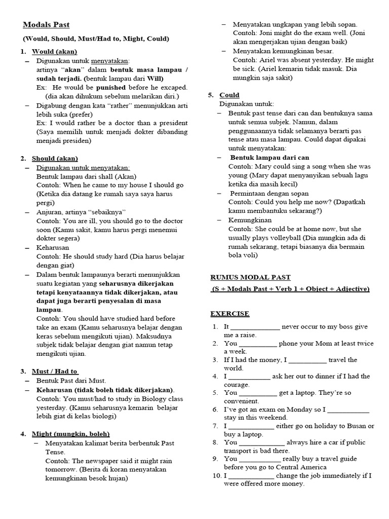 Materi Dan Soal Modals Kelas 8 | PDF