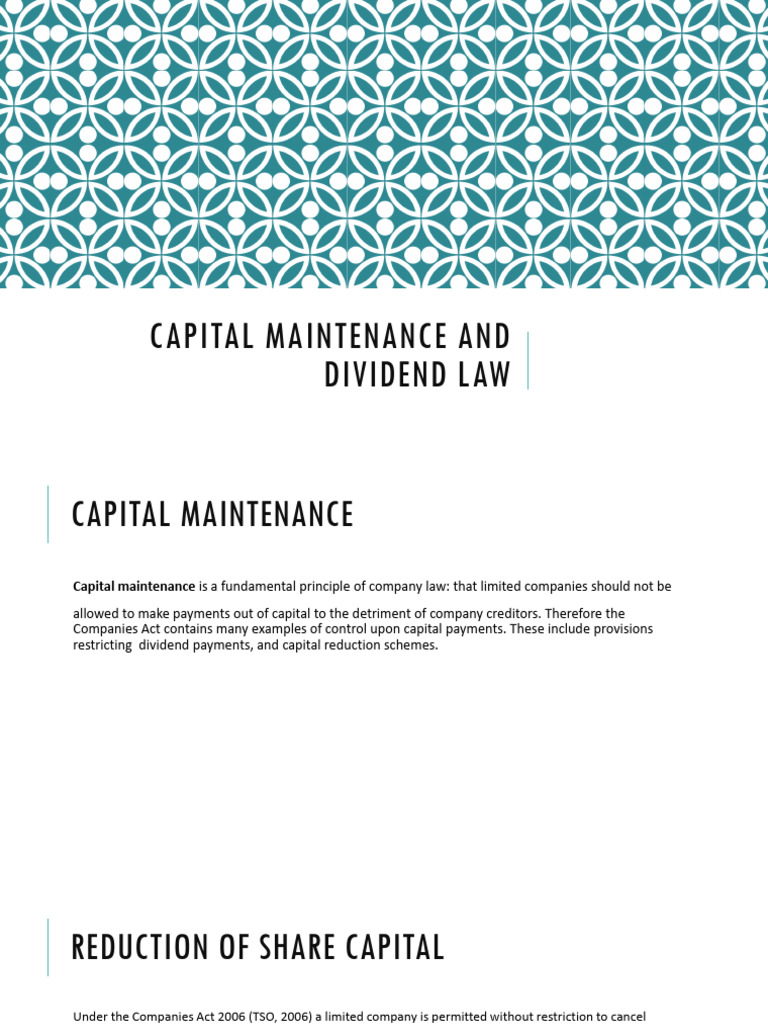 Capital Maintenance and Dividend Law (ACCA, LW-F4) | PDF | Dividend ...