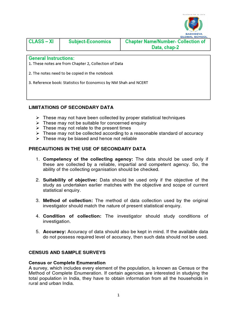 ClassXI ECO Chapter 2-Collection of Data 2147 | PDF | Sampling (Statistics) | Stratified Sampling
