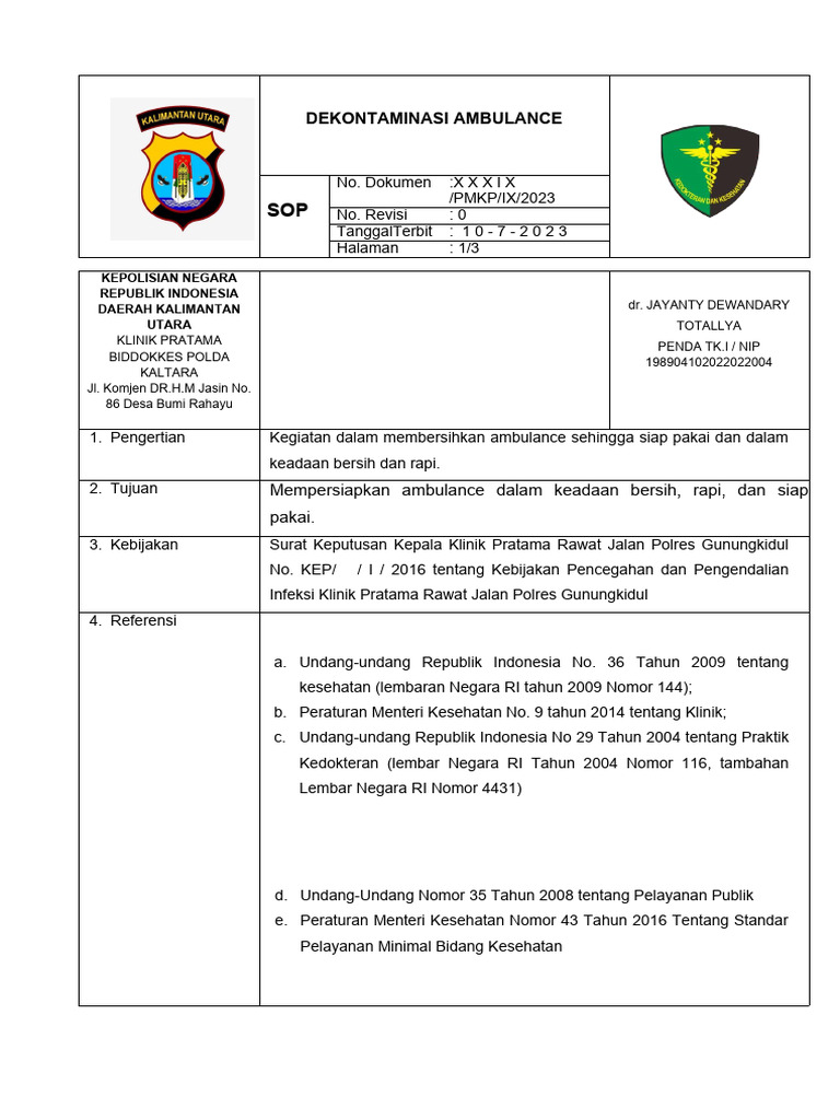 SOP Dekontaminasi Ambulance | PDF | Sains & Matematika