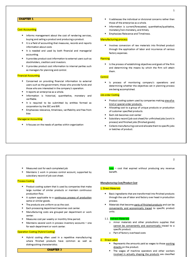 Cost Accounting Reviewer | PDF