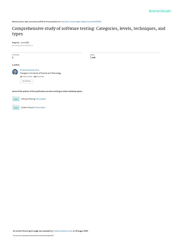 Comprehensive Study of Software Testing: Categories, Levels, Techniques ...