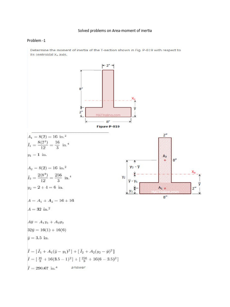 Solved Problems On Area Moment of Inertia | PDF Solved Problems On Area Moment of Inertia | PDF