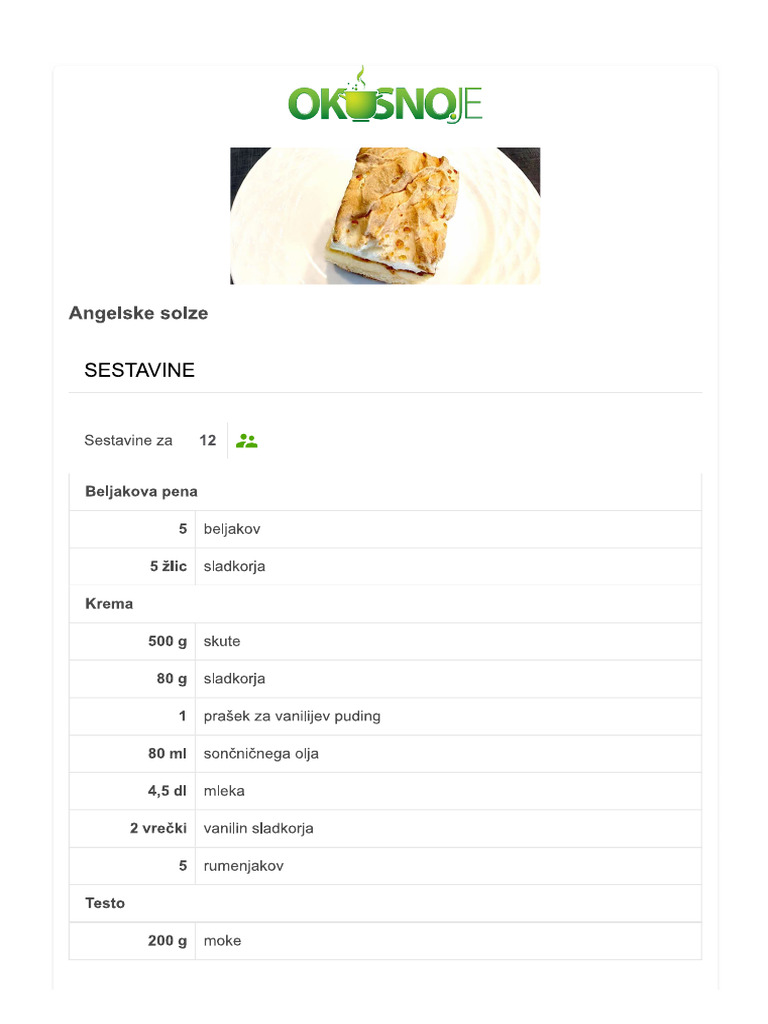 Pecivo Angelske Solze | PDF