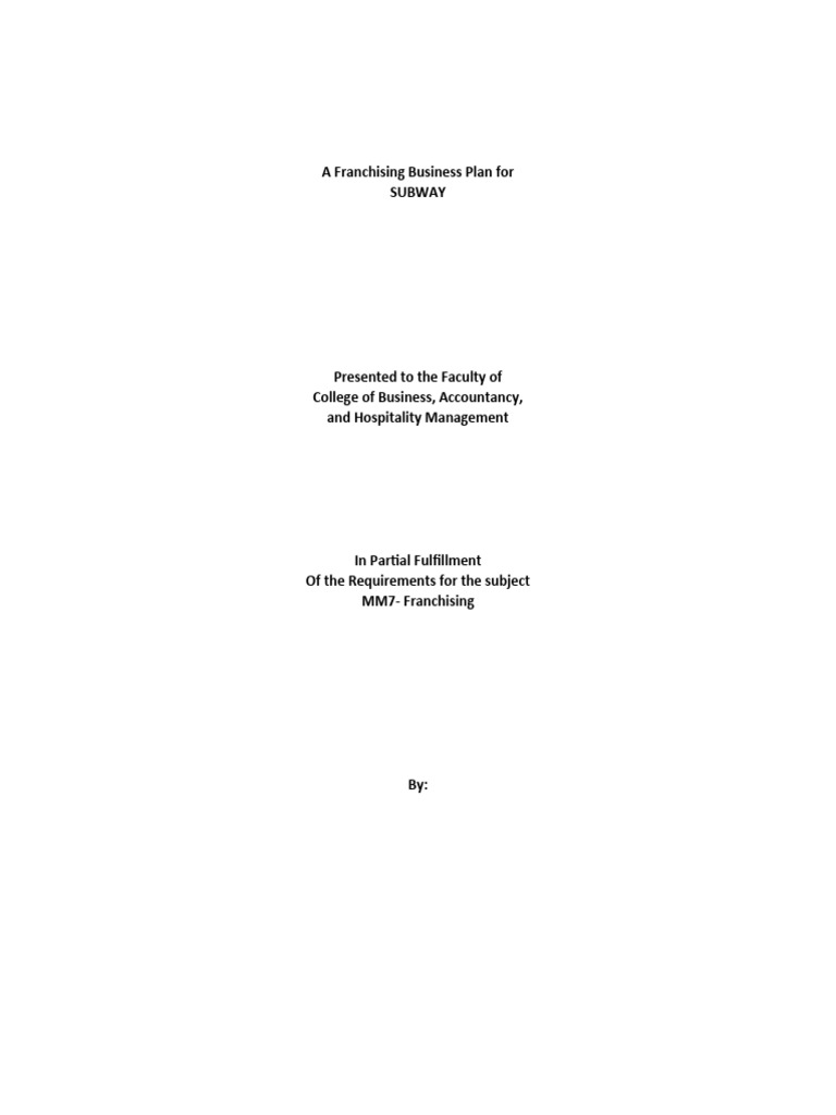 Subway Franchising Business Plan | PDF | Business