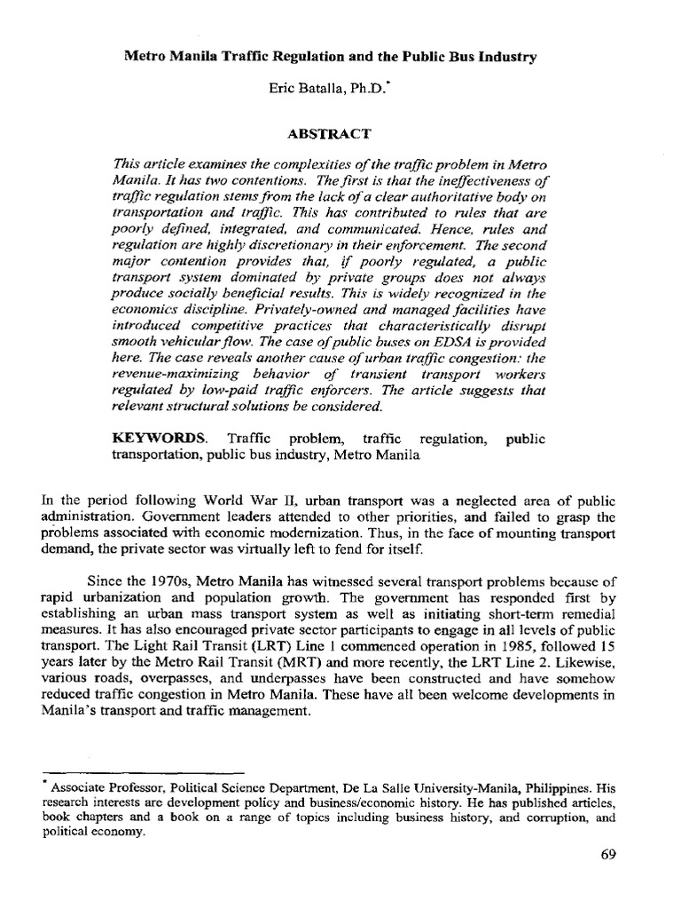 Metro Manila Traffic Regulation and The Public Bus Industry | PDF