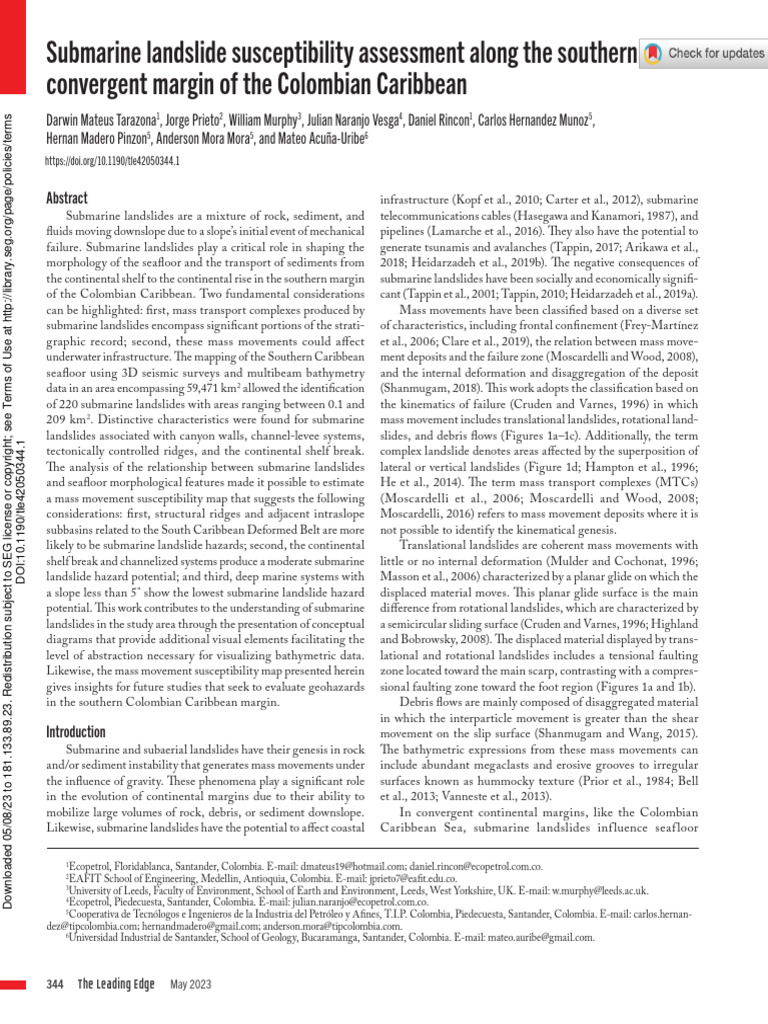 Submarine Landslide Susceptibility Assessment Along The Southern ...