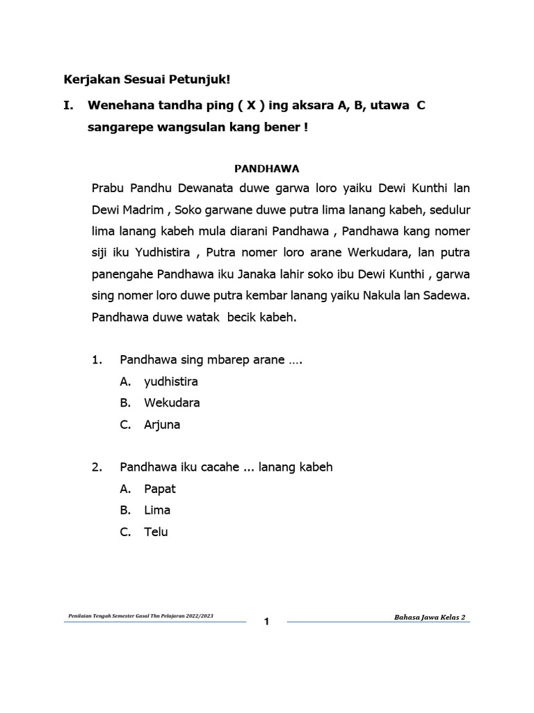 Bahasa Jawa Kls 2 Gts | PDF