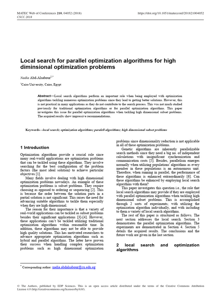 Local Search For Parallel Optimization Algorithms Pdf 