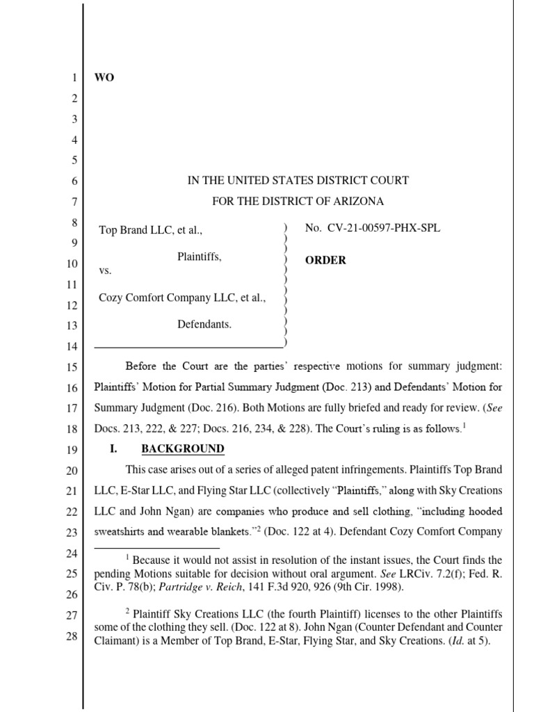 Cozy Comfort Patent Infringement Case | PDF | Prior Art | Glossary Of ...