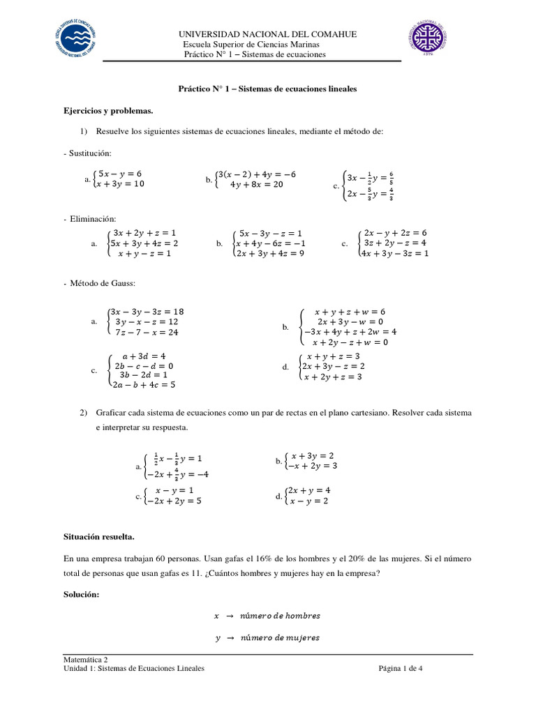 Práctico #1 Sistemas de Ecuaciones Lineales | PDF | Ecuaciones | Sistema de ecuaciones lineales