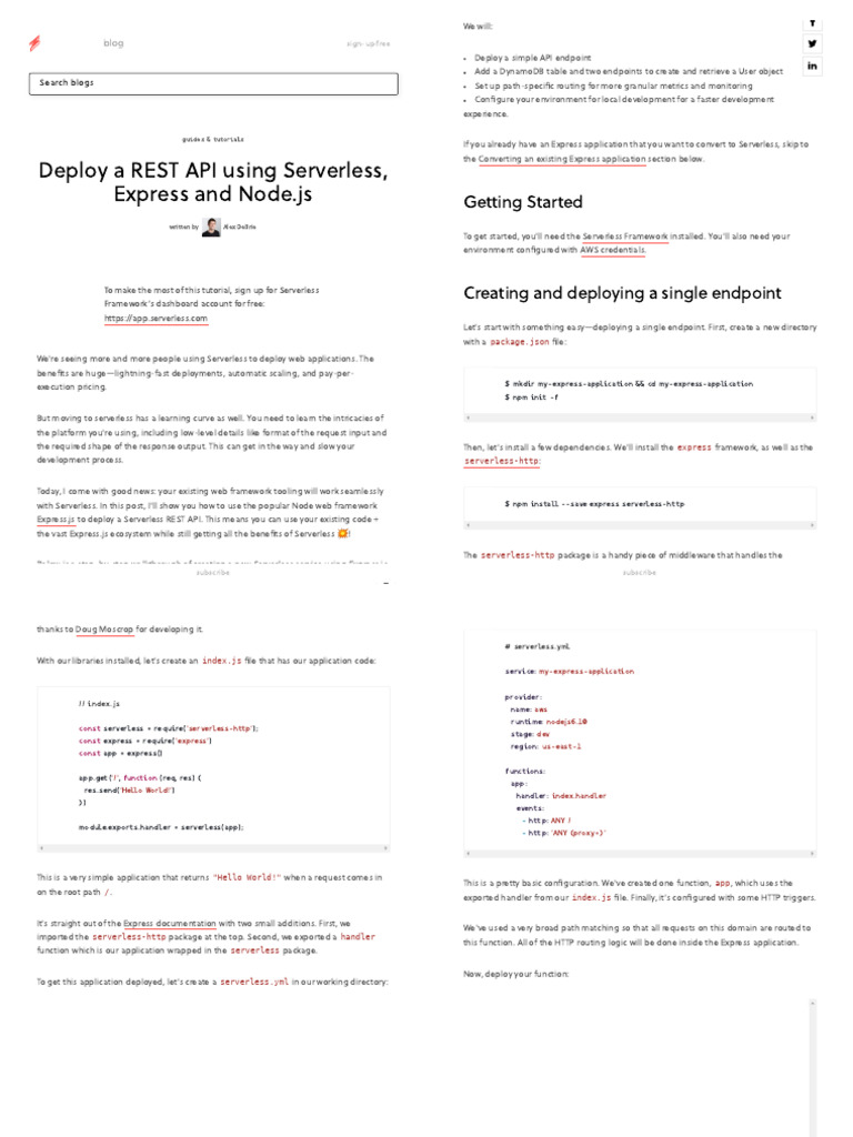 Deploy A Rest Api Using Serverless Express And Node Js Pdf Web Application Software