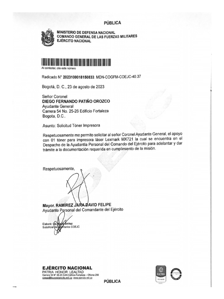 Solicitud Toner Impresora | PDF