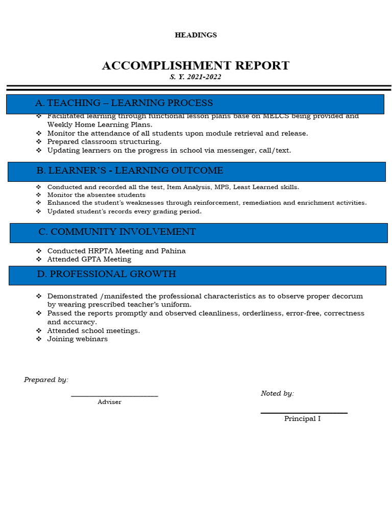 Quarterly Accomplishment Report Format | PDF