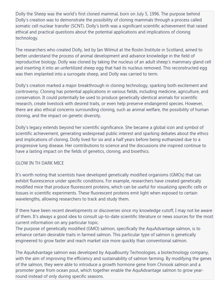 Dolly the Sheep: Cloning Breakthrough | PDF