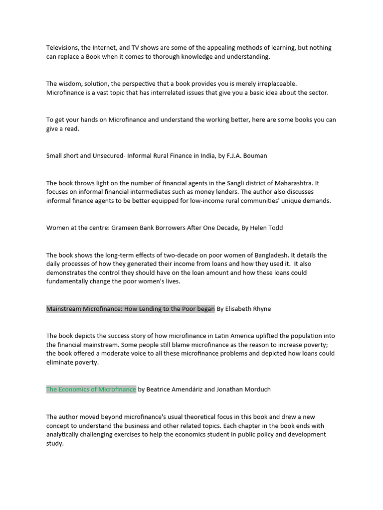 Top Ten Books To Read About Microfinance Pdf