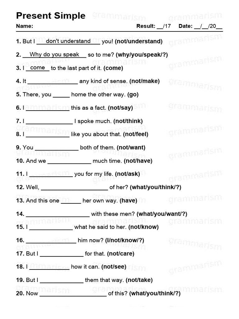 SIMPLE PRESENT QP | PDF