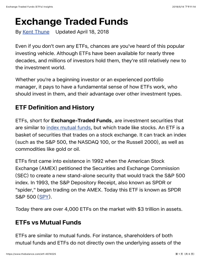 Exchange Traded Funds (ETFs) Insights | PDF