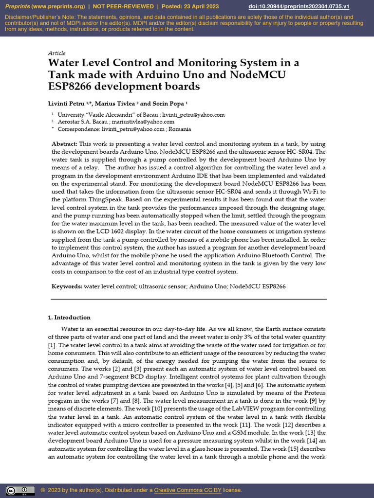 Water Level Control and Monitoring System in A Tan | PDF
