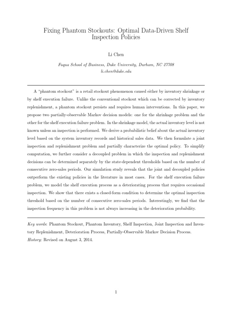 Fixing Phantom Stockouts Optimal Data Driven Shelf Inspection Policies ...