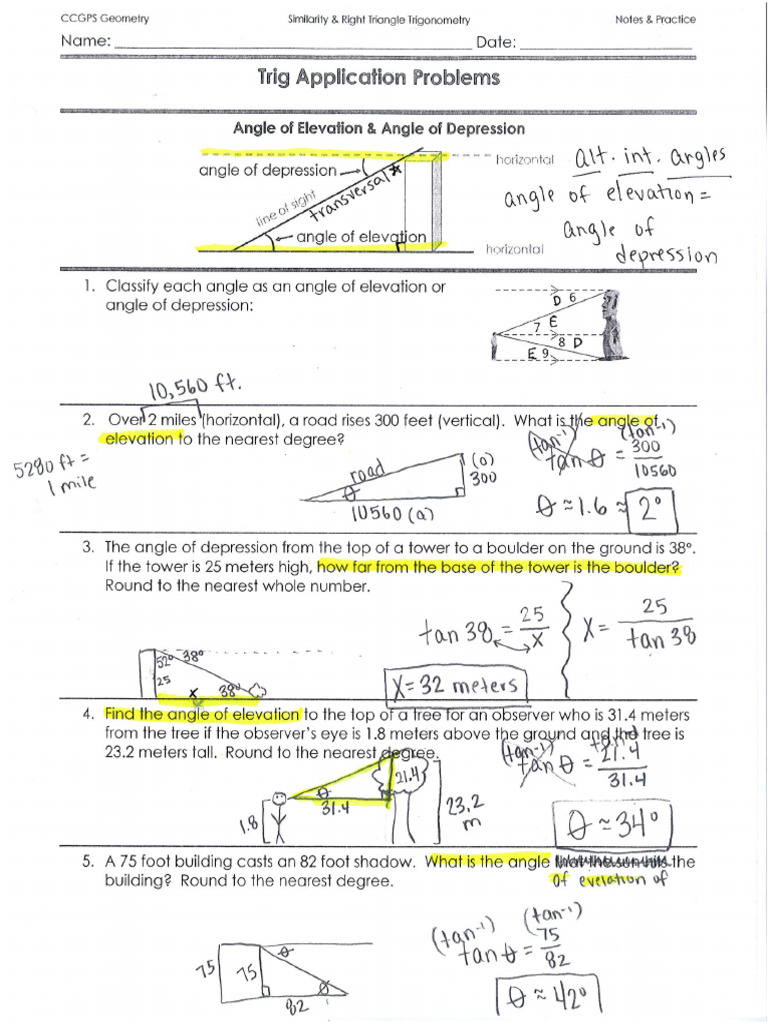 Trig Application Problems Key | PDF