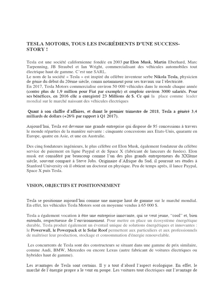 Etude de Cas Tesla | PDF