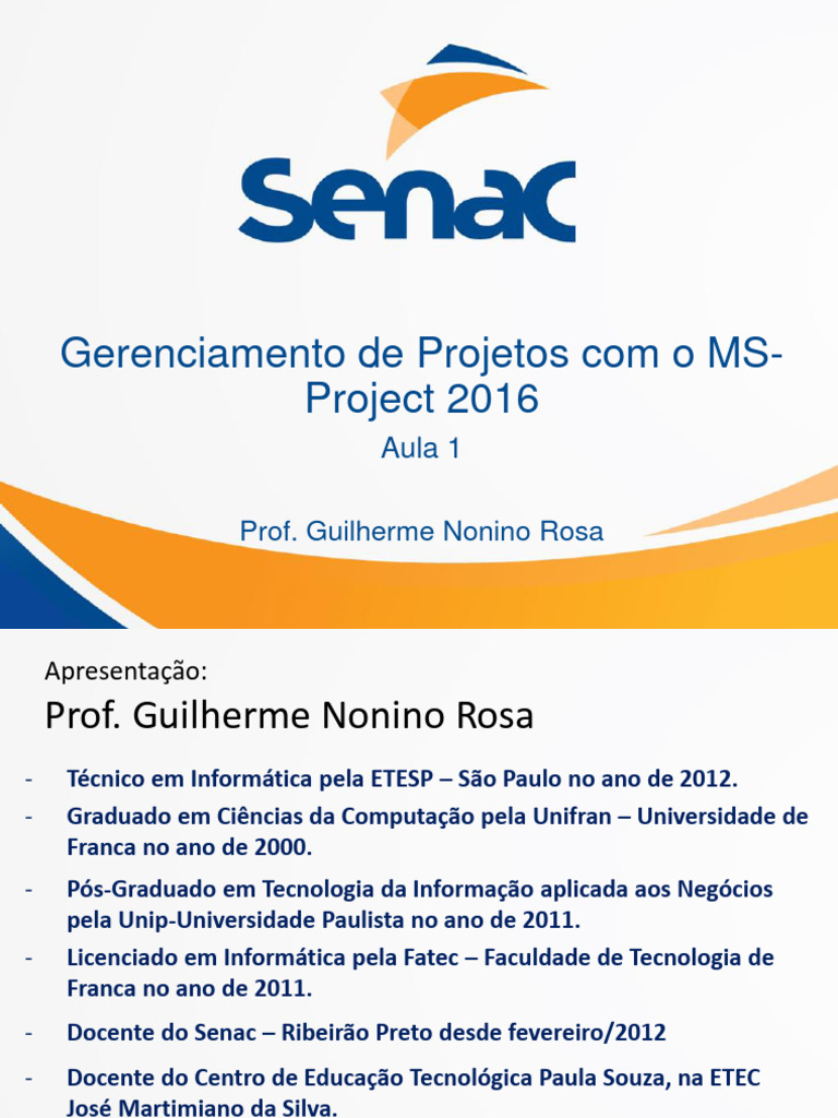 Aula 1 Microsoft Project 20161 | PDF