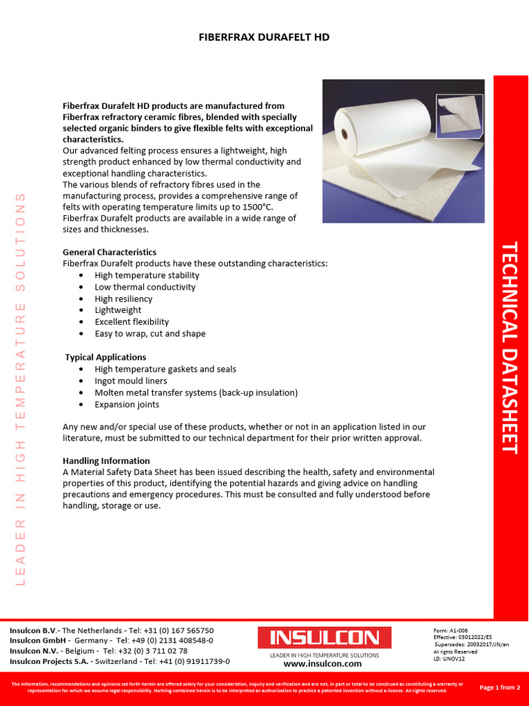 A1 006 Fiberfrax Durafelt HD EN | PDF
