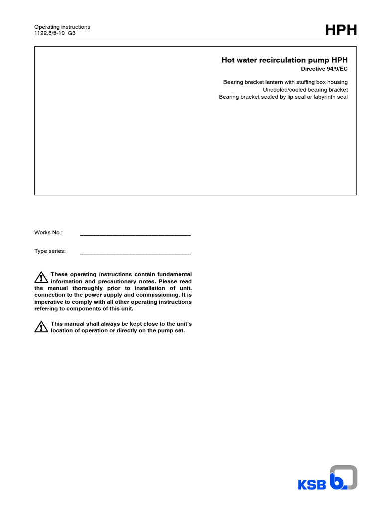 HPH Hot Water Pump Instructions | PDF | Computers